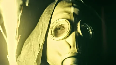 Creepy gas mask with mysterious eyes. Cl... | Stock Video | Pond5