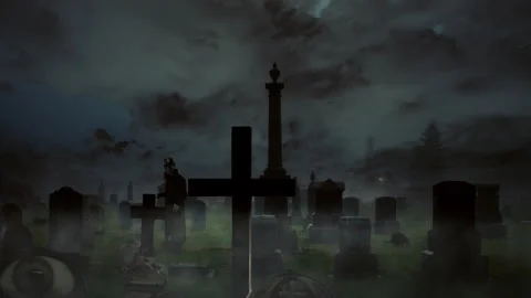 Creepy Ghostly Figure Cemetery Tombstone... | Stock Video | Pond5