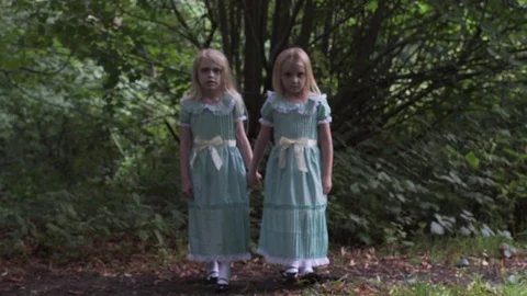 Creepy horror halloween shining twins tw... | Stock Video | Pond5