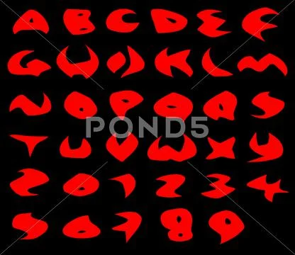 Creepy red alphabet sharp vector fonts over black: Graphic #51801825