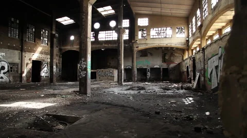 Creepy sequence of a deserted factory in... | Stock Video | Pond5