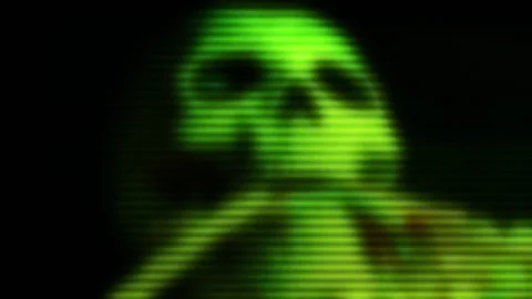 Creepy skull distorted on broken televis... | Stock Video | Pond5