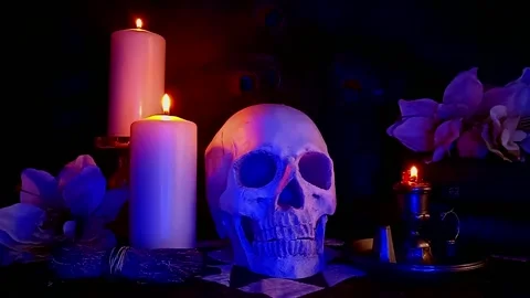 Creepy Skull Under Rich Blue Lighting, C... | Stock Video | Pond5