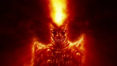 Creepy smiling demon with burning head. ... | Stock Video | Pond5