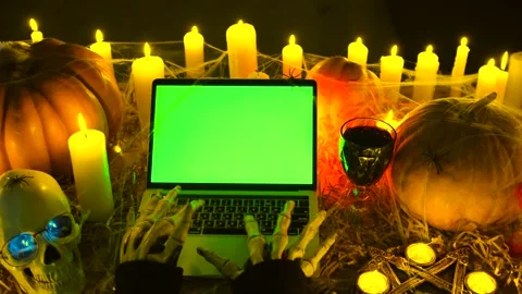 Creepy vampire typing invitation on lapt... | Stock Video | Pond5