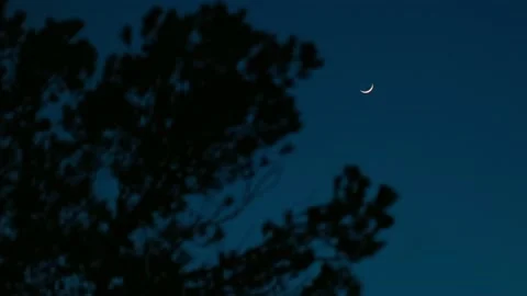 Crescent moon small in dark night sky wi... | Stock Video | Pond5