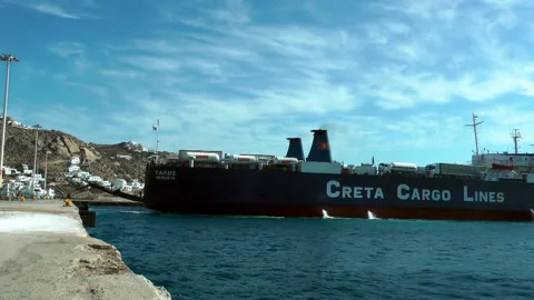 Creta Cargo Lines ferry docking in the p... | Stock Video | Pond5