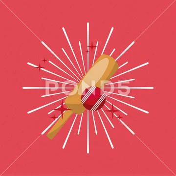 Cricket bat and red ball sport sunburst color background ~ Clip Art ...