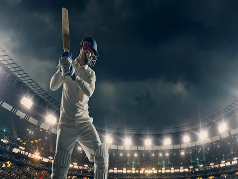Cricket player in action on a profession... | Stock Video | Pond5