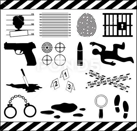 Crime icon set. Murder symbol collection. Criminal illustrations ...
