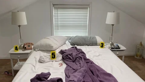 Crime scene with blood stain on sheets | Stock Video | Pond5