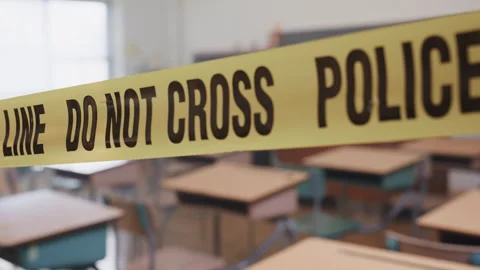 Crime scene classroom in a modern school... | Stock Video | Pond5