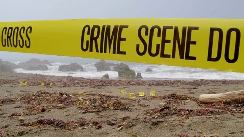 CRIME SCENE AT AN EMPTY BEACH. 4K, 10 B... | Stock Video | Pond5