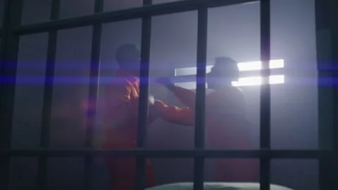Criminal pushes cellmate and fights in p... | Stock Video | Pond5