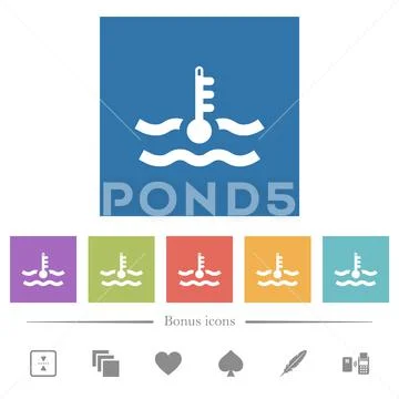 Critical temperature engine coolant flat white icons in square ...