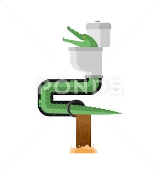 Crocodile in sewer. Alligator in sewerage pipe. Predator animal. City ...
