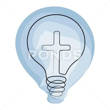 Cross and light bulb in linear in watercolor: Graphic #230235377