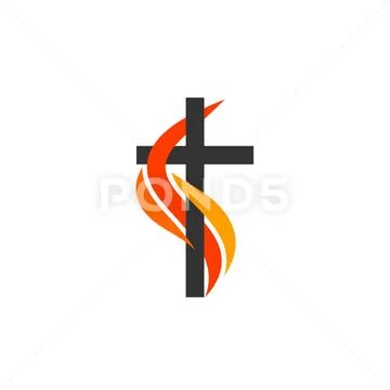 The cross of Jesus, the flame of fire as a symbol of the Holy Spirit ...