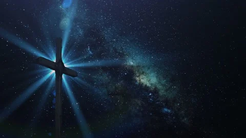 cross with rays and milky way background | Stock Video | Pond5