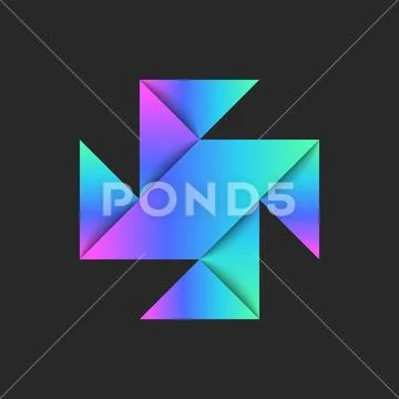 Cross shape logo with sharp corners of plastic vibrant gradient ...