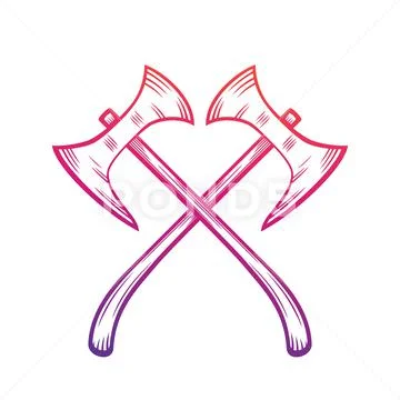 Crossed axes, medieval weapons over white, vector illustration: Graphic #137845049