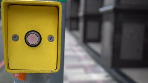 Crosswalk button for pedestrian. Push th... | Stock Video | Pond5