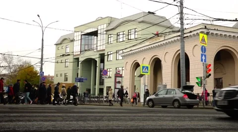 Crosswalk. Urban traffic. Camera view fr... | Stock Video | Pond5