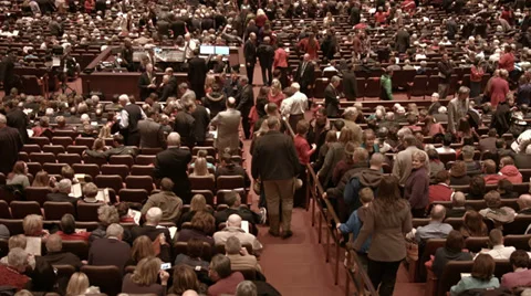 Crowd arriving LDS Mormon Tabernacle Cho... | Stock Video | Pond5