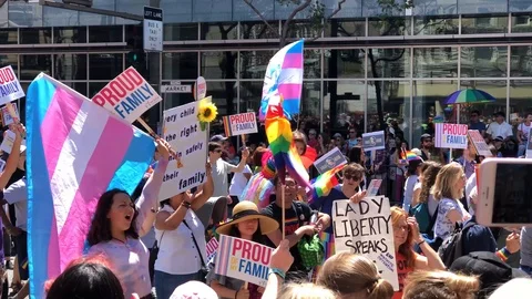 Crowd with banners during San Francisco'... | Stock Video | Pond5