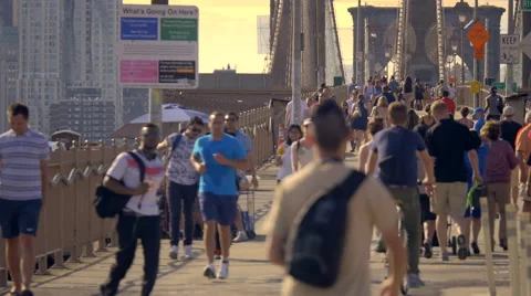 Crowd Brooklyn Bridge people walking cro... | Stock Video | Pond5