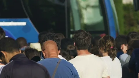 Crowd of fans gathered in street, waitin... | Stock Video | Pond5