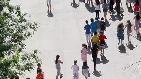 Crowd Of Happy Children Walking And Runn... | Stock Video | Pond5