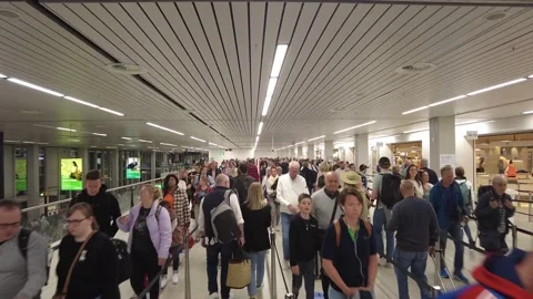 Crowd Of Passengers Walking In Queue At ... | Stock Video | Pond5