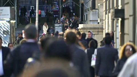 Crowd of people, business men on Wall st... | Stock Video | Pond5
