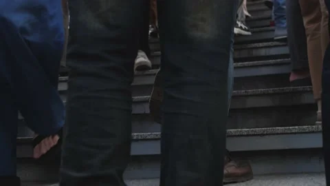 Crowd of people down and up the stairs. ... | Stock Video | Pond5