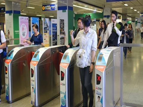 Crowd Of People Going Through Ticket Gat... | Stock Video | Pond5