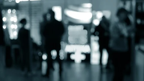 Crowd of people inside building with ill... | Stock Video | Pond5