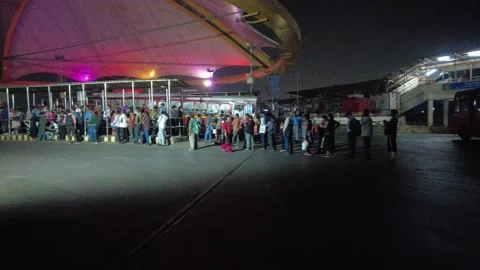 Crowd of people make queue and waiting a... | Stock Video | Pond5