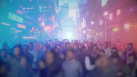 Crowd of people moving in big futuristic... | Stock Video | Pond5