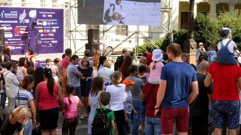 Crowd of people at science exhibition of... | Stock Video | Pond5