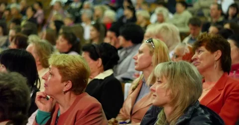 Crowd Of People To Sitting And Listening... | Stock Video | Pond5