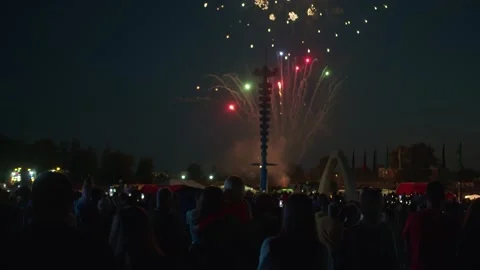 Crowd of people stand in square with met... | Stock Video | Pond5