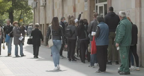 Crowd Of People Waiting In Line Stock Video Footage | Royalty Free ...