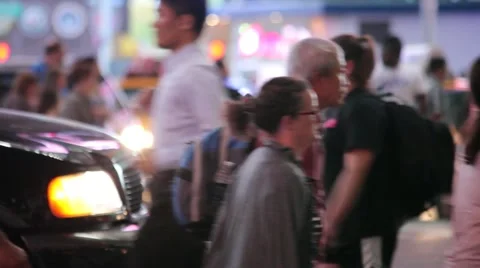 Crowd of people walking at night in New ... | Stock Video | Pond5
