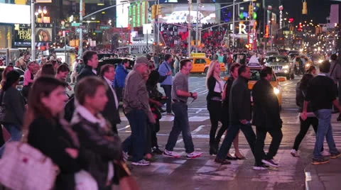Crowd of people walking at night in New ... | Stock Video | Pond5