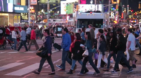 Crowd of people walking at night in New ... | Stock Video | Pond5