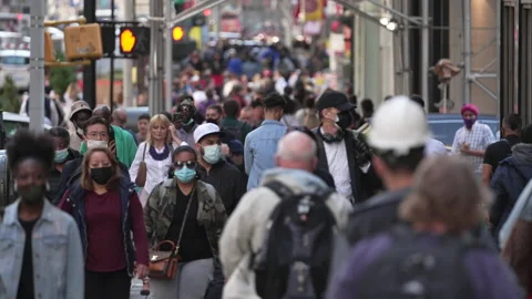 Crowd of people walking street mask mask... | Stock Video | Pond5
