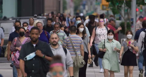 Crowd of people walking street mask mask... | Stock Video | Pond5