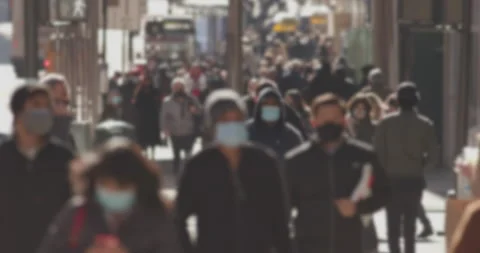 Crowd of people wearing mask masks walki... | Stock Video | Pond5
