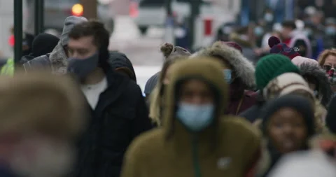Crowd of people wearing mask masks walki... | Stock Video | Pond5